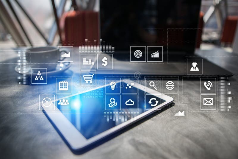 Virtual Screen Interface With Applications Icons. Internet Technology ...