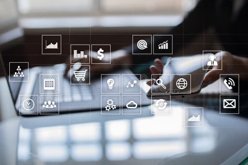 Virtual Screen Interface with Applications Icons. Strategy Planning ...