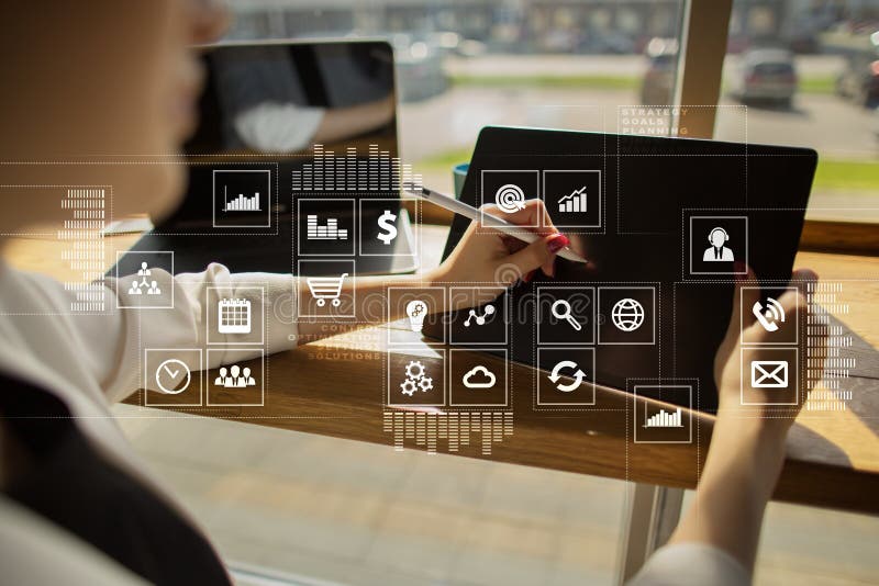 Virtual Screen Interface with Applications Icons. Strategy Planning ...