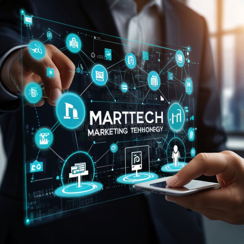 A Virtual Screen Interface Illustrates a Martech Marketing Technology ...
