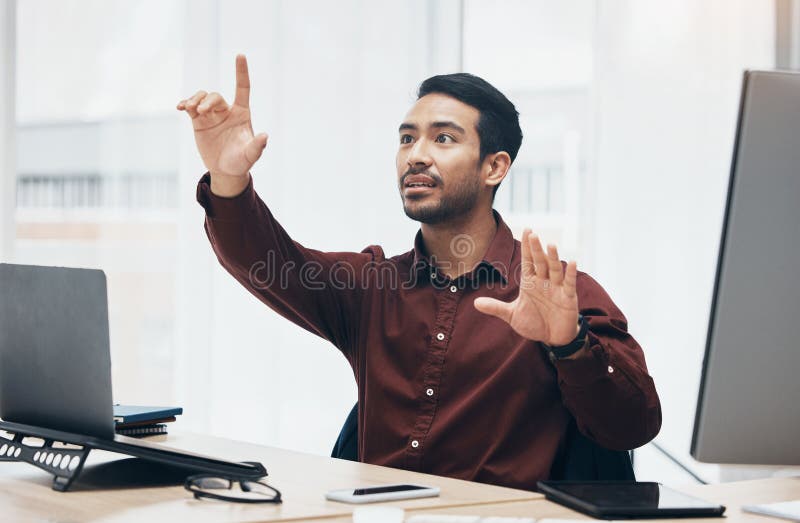 Virtual Screen, Office Gesture and Man Work at Ux Web Design, App ...