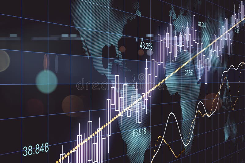 Virtual Screen with Stock Graphs and Digital World Map Stock ...