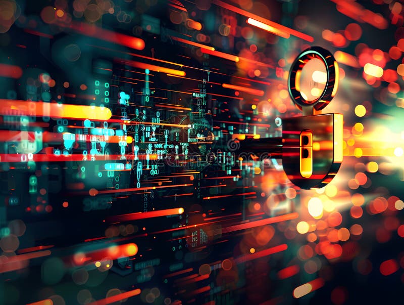 Virtual Security Lock and Key - Abstract Background Encryption Concept ...