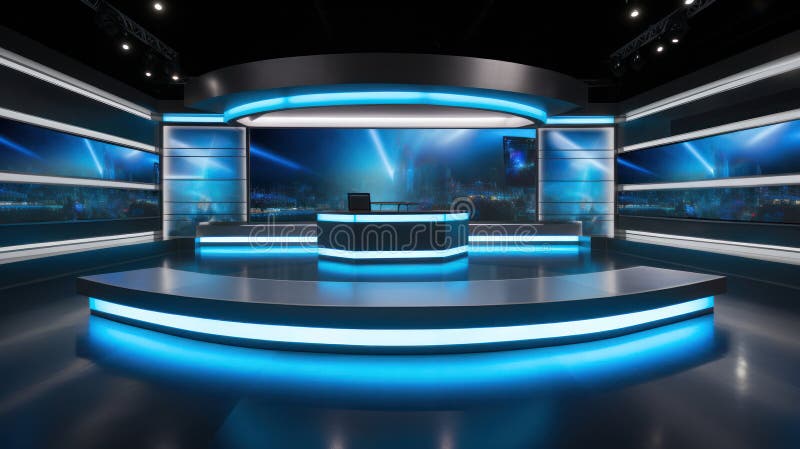 Professional Broadcast Tv Studio Studio. News Room Interior Stock ...
