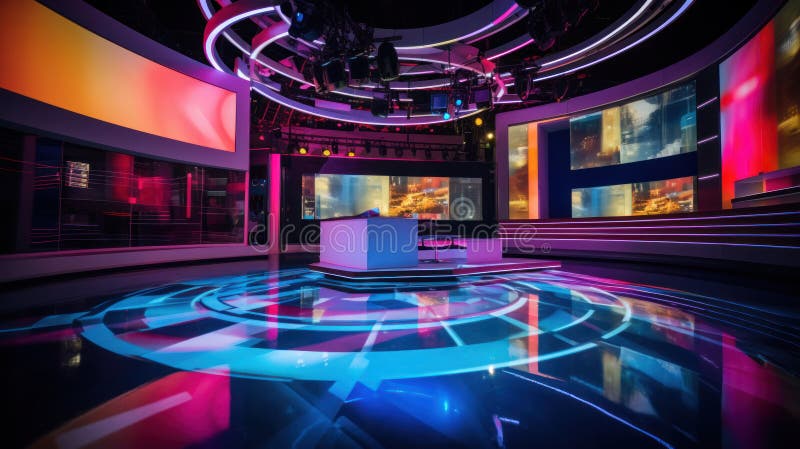 Professional Broadcast Tv Studio Studio. News Room Interior Stock ...