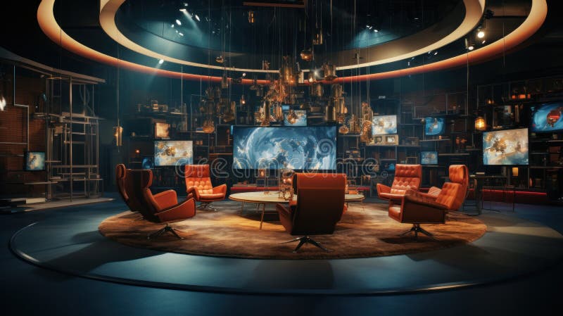 Virtual Set of Professional Broadcast Tv Studio Studio. News Room ...