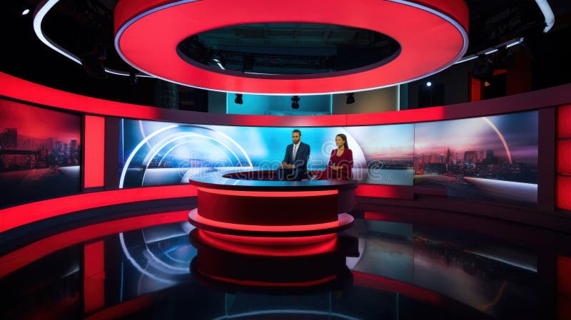 Virtual Set of Professional Broadcast Tv Studio Studio. News Room ...