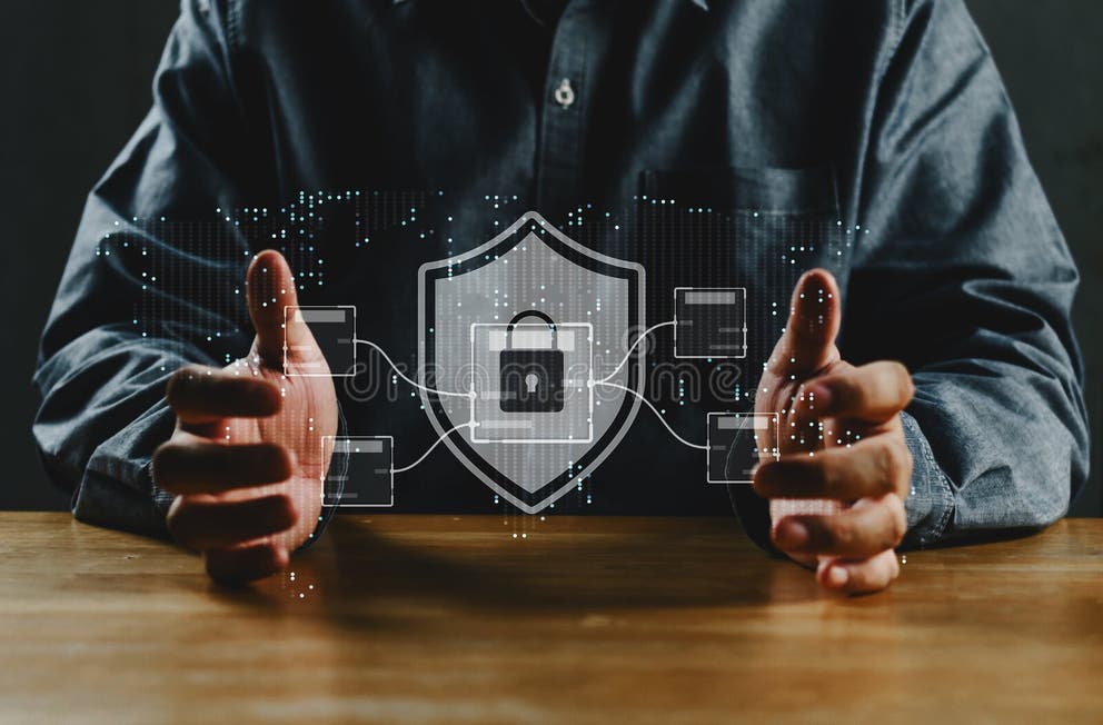 Virtual Shield between Human Hand. Stock Photo - Image of computer ...