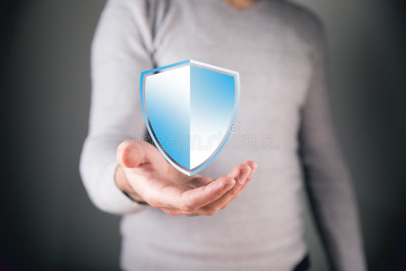Virtual Shield in the Man S Hand Stock Photo - Image of hand, secure ...