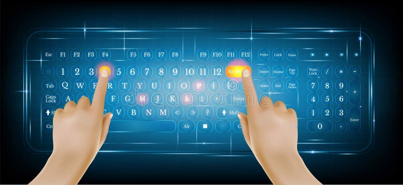 Virtual Shiny Computer Pc Keyboard or Keypad with Two Realistic Hands ...