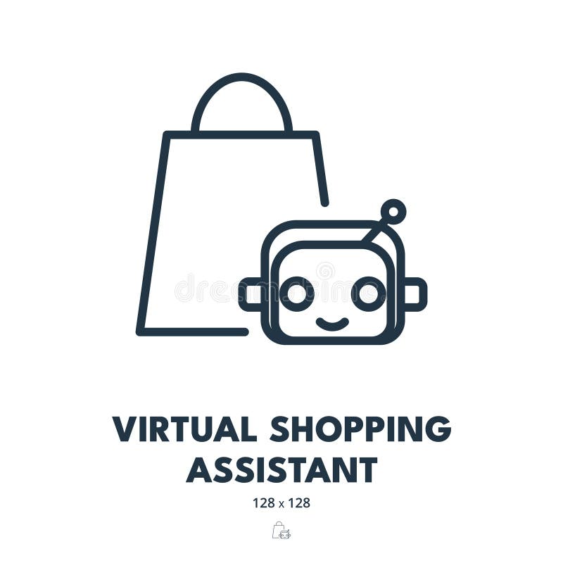 Virtual Shopping Assistant Icon. Chatbot, E-commerce, Robot. Editable ...