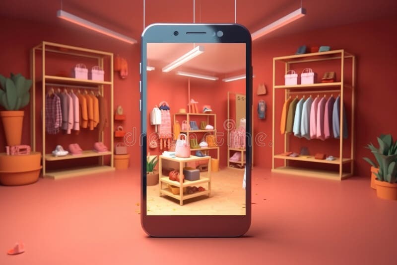 Virtual Shopping in Augmented Reality. Generative AI Stock Illustration ...