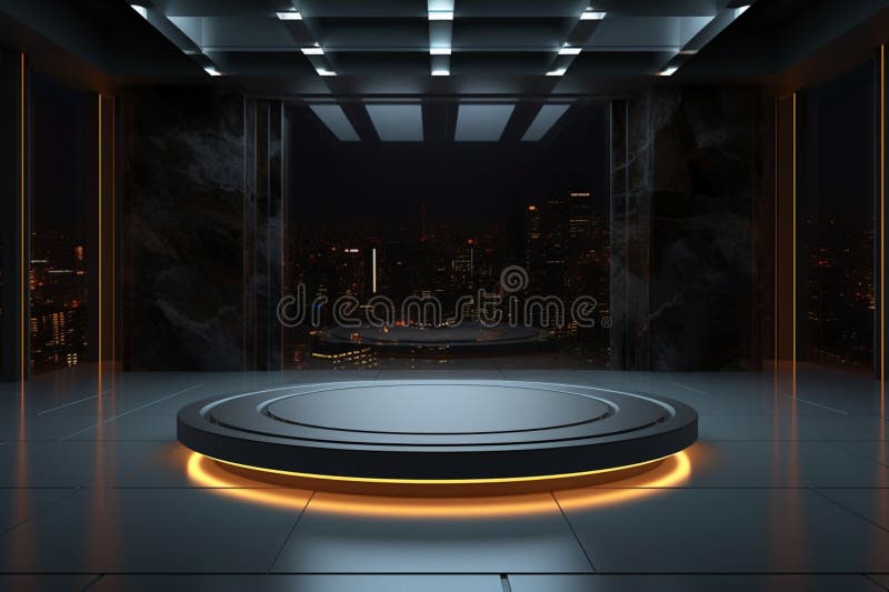 Virtual Showcase 3D Rendering Features an Empty Platform in Showroom ...