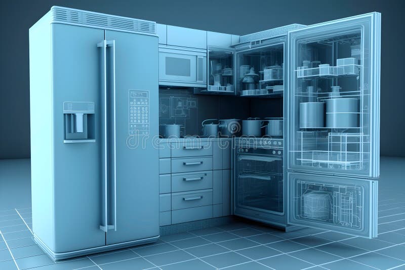 Virtual Software Simulating a Smart Minimal Futuristic Kitchen Stock ...