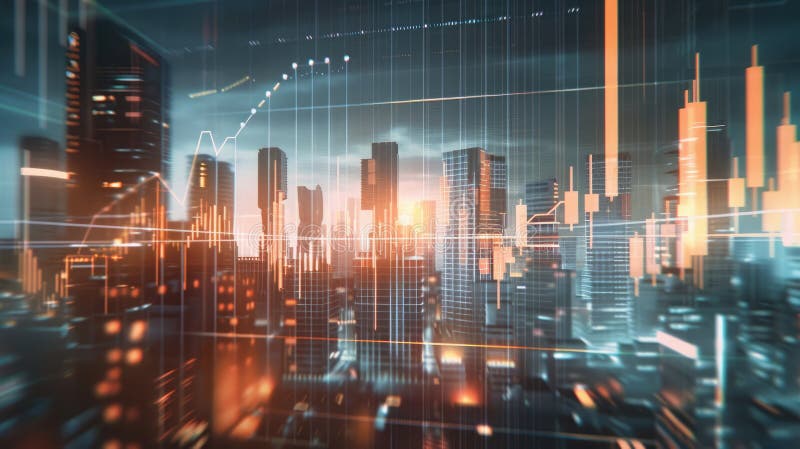 In a Virtual Space, a 3D Graph Displaying Decreasing Carbon Emissions Stands Against Modern ...