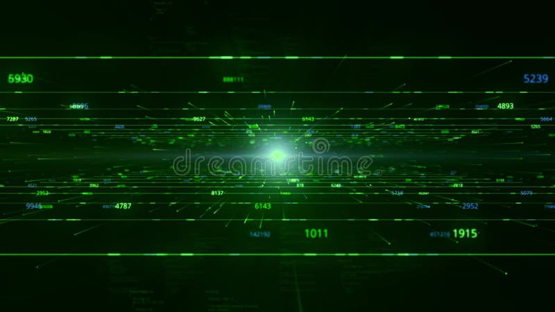 Virtual Space in Matrix with Flying Numbers and Light. Animation Stock ...