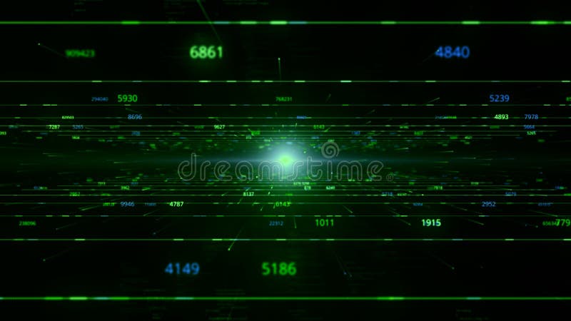 Virtual Space in Matrix with Flying Numbers and Light. Animation Stock ...