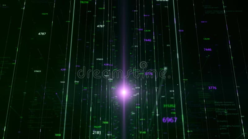 Virtual Space in Matrix with Flying Numbers and Light. Animation Stock ...