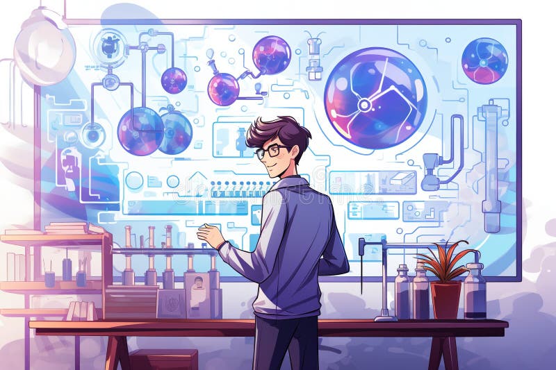 Virtual STEM Lesson on Whiteboard, Flat Design, Front View, Digital ...