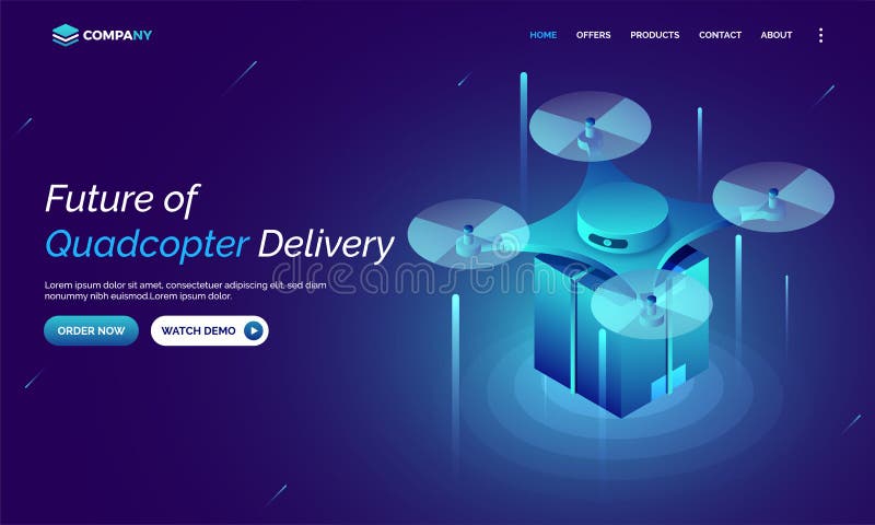 Virtual Structure of Quadcopter with Shipping Box, Landing Page Stock ...