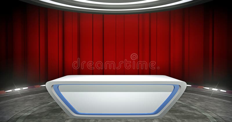 Virtual Studio Background with a Desk and a Monitor. 3D Rendering with ...