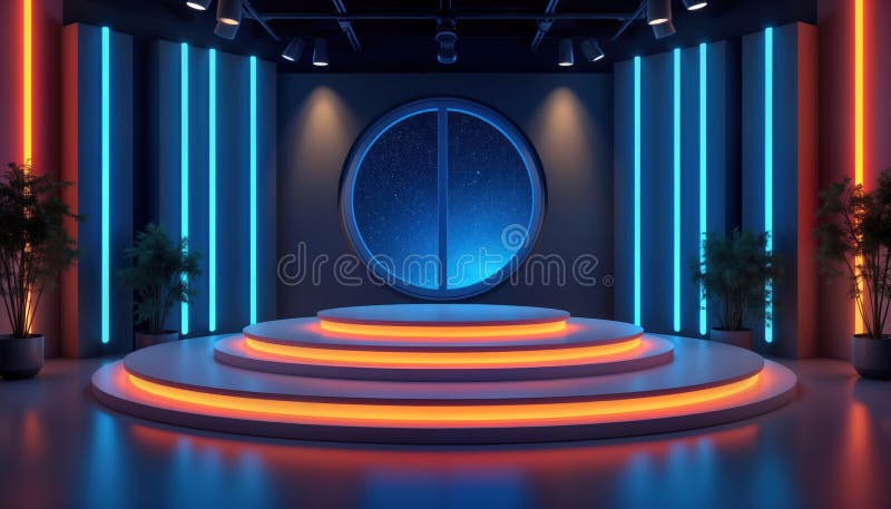 Virtual Studio Background Ideal for Night Talk Shows. Modern 3D Render ...
