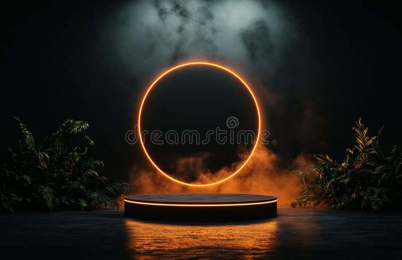 Virtual Studio Set Featuring Circular Light, Surrounded by Lush ...