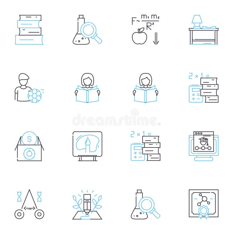 Virtual Studying Linear Icons Set. Remote, Online, Digital, Distance, E ...