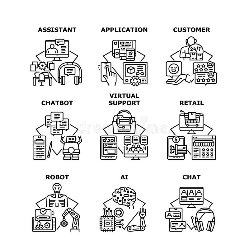 Virtual Support Set Icons Vector Illustrations Stock Illustration ...