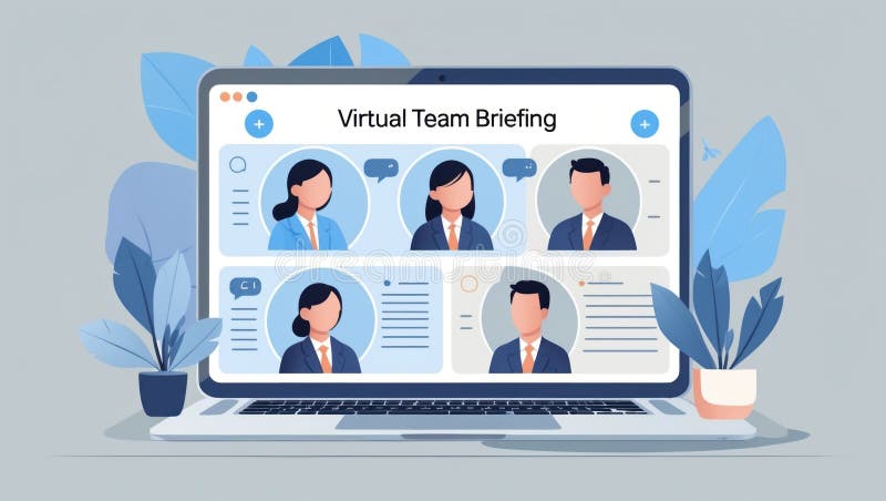 Virtual Team Briefing on Laptop: Professional Collaboration in a Remote ...