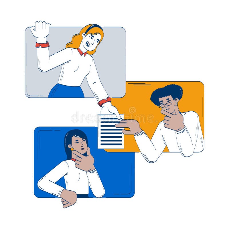 Virtual Team Collaborating Online Interaction Doodle Illustration ...