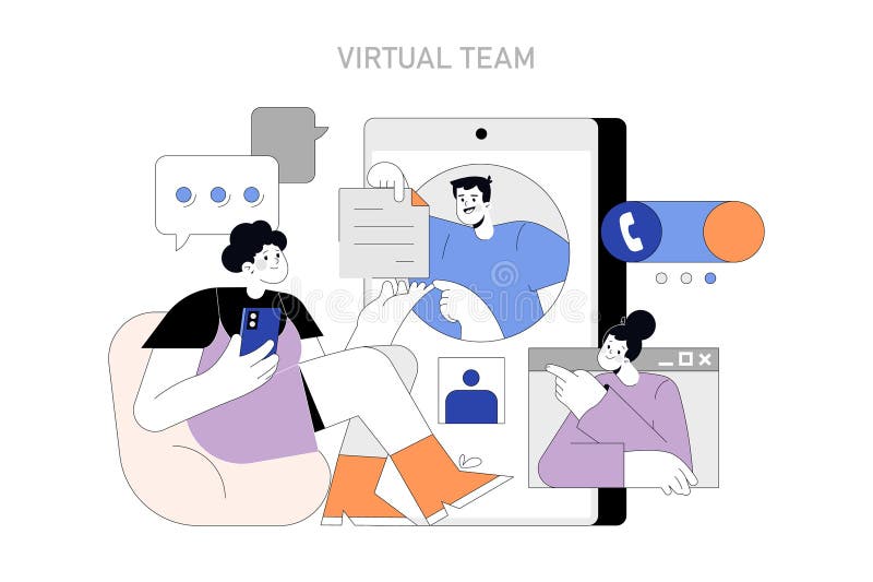 Virtual Team Collaboration. Vector Illustration. Stock Vector ...