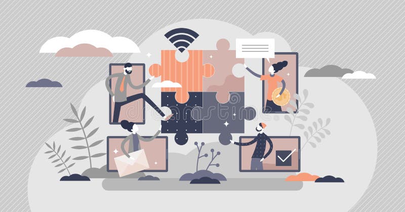 Virtual Teams Distance Working As Puzzle Solving Scene Tiny Persons ...