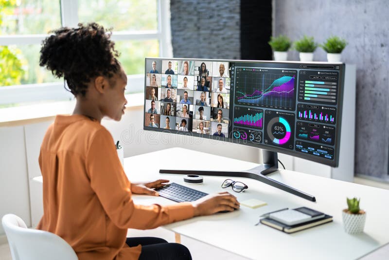 Virtual Telework Webinar and Learning Presentation Stock Photo - Image ...