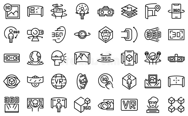 Virtual Tour Icons Set Outline Vector. Video Arrow Stock Vector ...