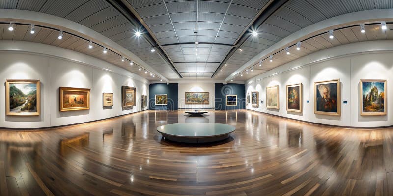 Virtual Tour in a Museum Gallery Capturing a Sleek Modern Muse ...