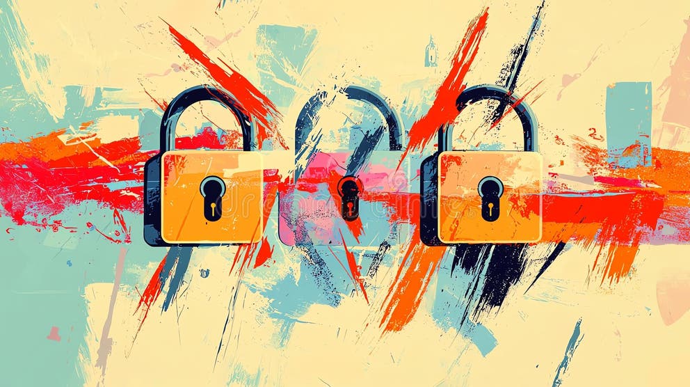 Virtual Transparency Cybersecurity, Colorful Abstract Art with Locks ...