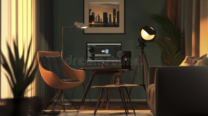 Virtual Tutoring Setup with Webcam and Microphone in a Cozy Interior ...