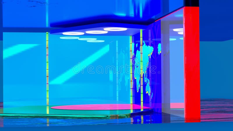 Virtual TV news studio set stock illustration. Illustration of light ...