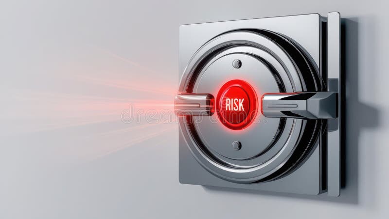 Virtual Vault Glowing with Red Risk Alert Icon Against Clean Background ...