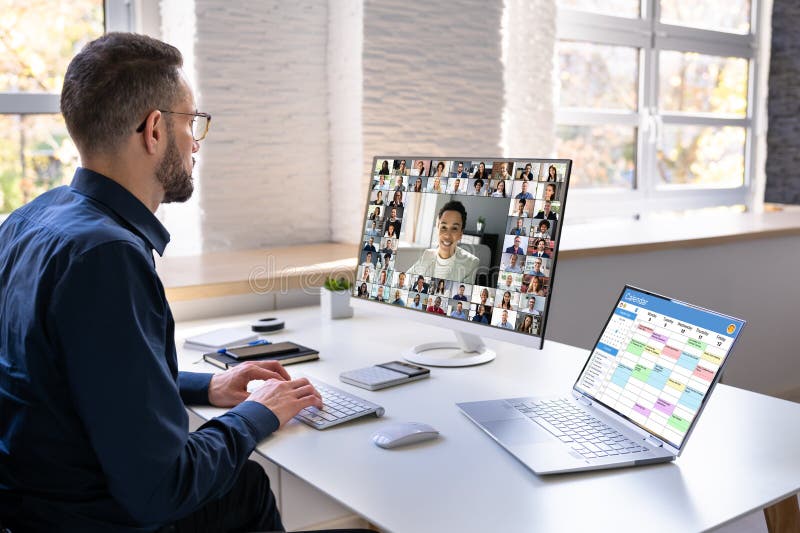 Virtual Video Conference Business Meeting Stock Photo - Image of diary ...