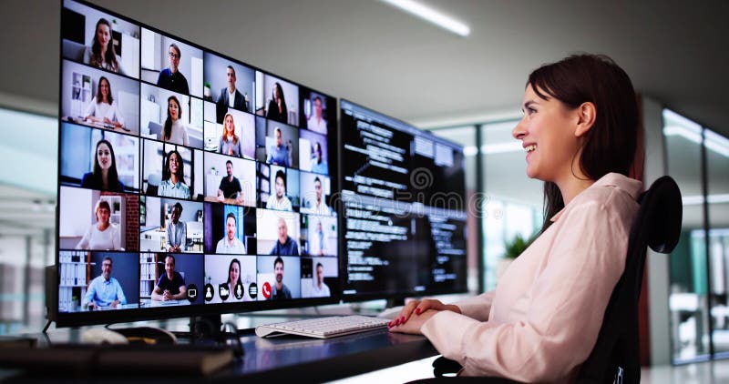 Virtual Video Conference Business Meeting Stock Image - Image of office ...