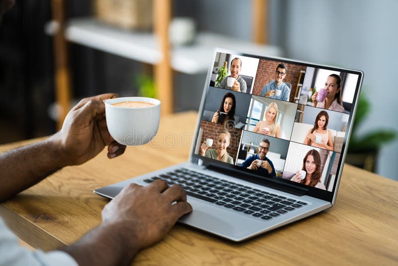 Virtual Video Conference Call Coffee Break Stock Photo - Image of ...