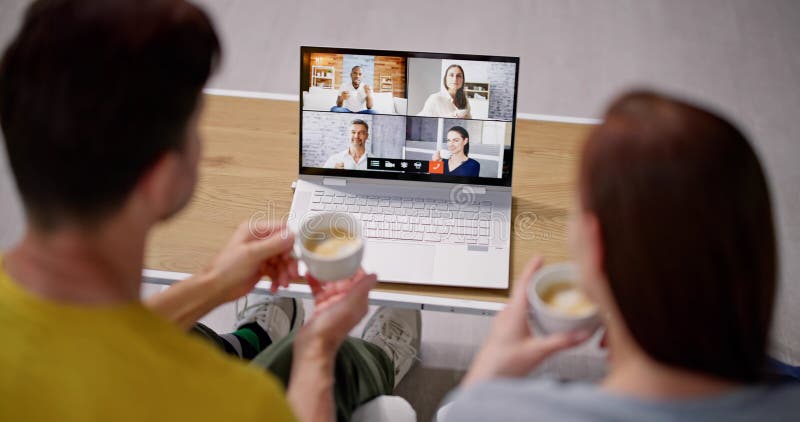 Virtual Video Conference Call Coffee Drinking Stock Image - Image of ...