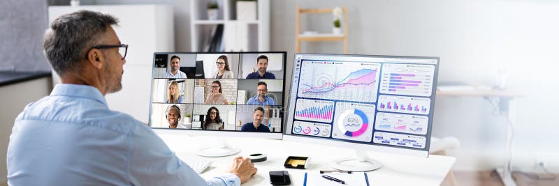 Virtual Video Conference Call Meeting Stock Photo - Image of male ...