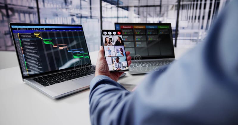 Virtual Video Conference Call Meeting Stock Photo - Image of webcast ...