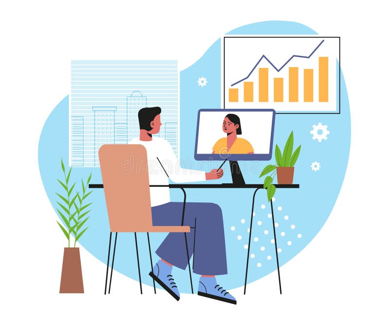 Virtual Video Conference Call Stock Vector - Illustration of statistics ...