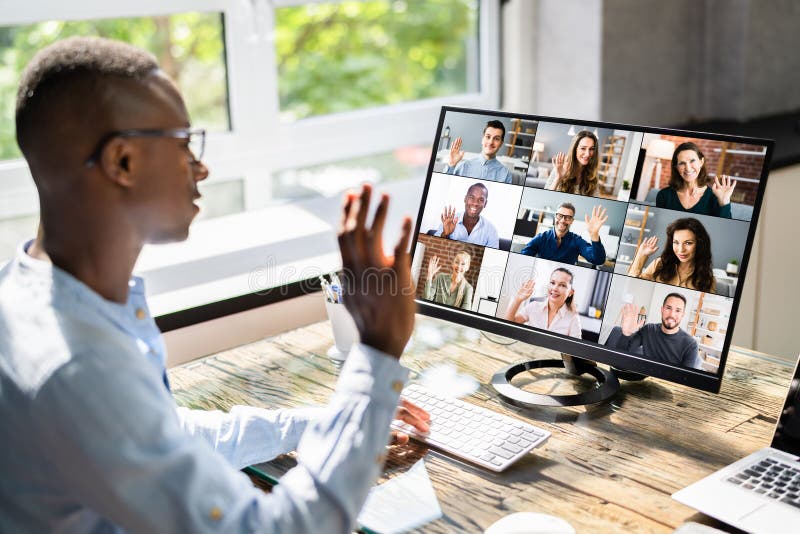 Virtual Video Conference Interview Stock Photo - Image of male, notes ...