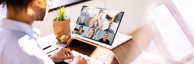 Virtual Video Conference Meeting Chat Stock Image - Image of tablet ...