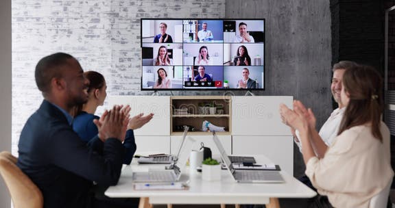 Virtual Webinar Conference Screen Diverse Group Stock Photo - Image of management, diverse ...